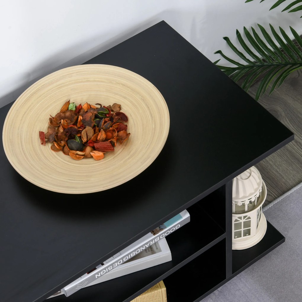 HOMCOM TV stolek, TV jednotka s policemi a uzamykatelnými kolečky, melaminový povrch 80x40x40 cm černá
