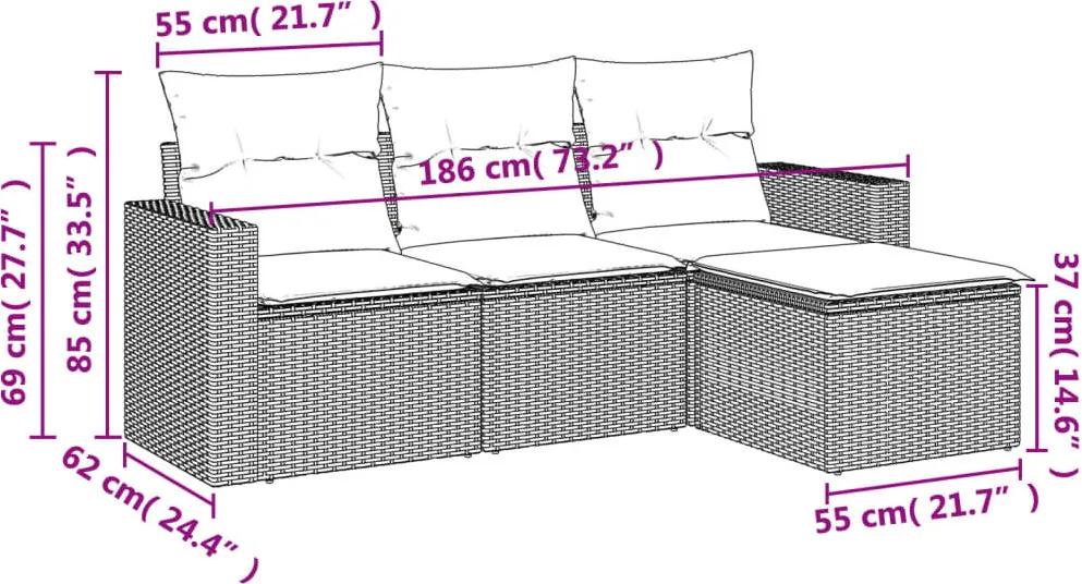 vidaXL 4dílná zahradní sedací souprava s poduškami polyratan [3218860] Barva: béžová a šedá