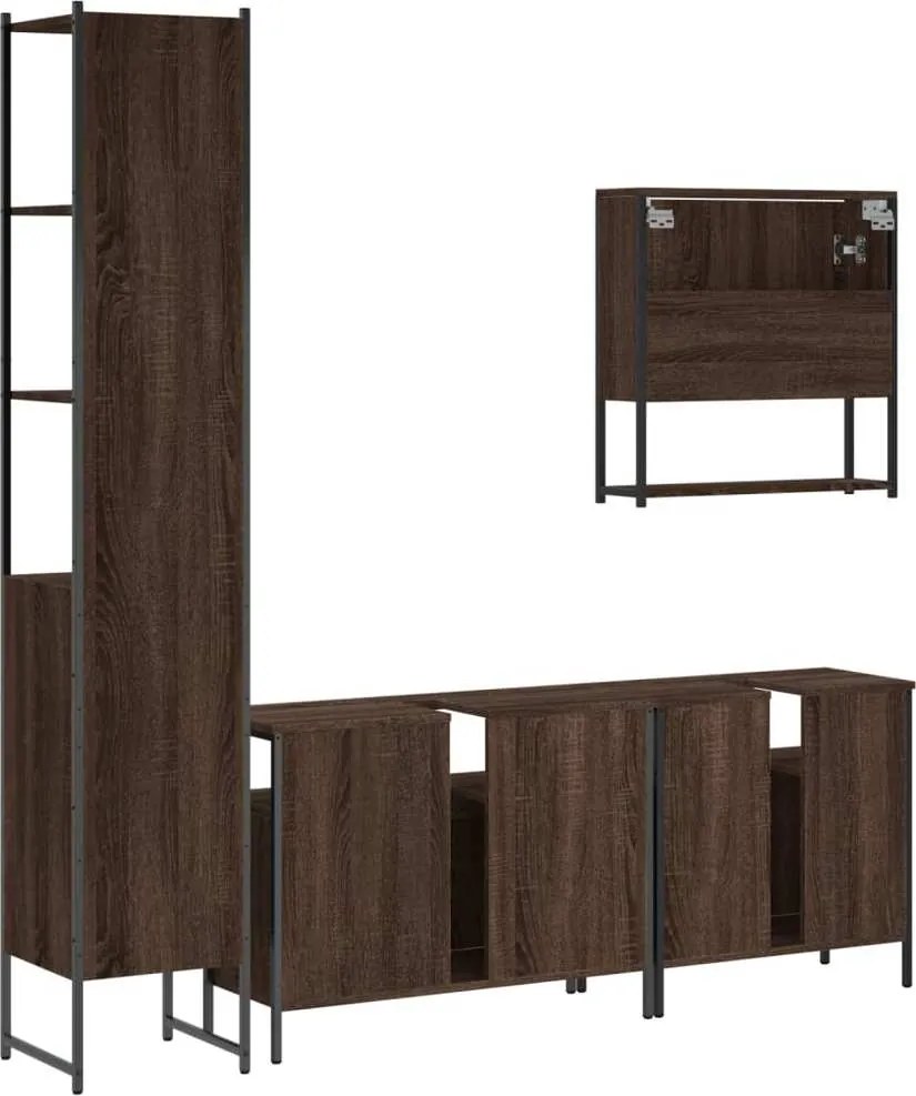 vidaXL 4dílný set koupelnového nábytku kompozitní dřevo [3214689] Barva: kouřový dub