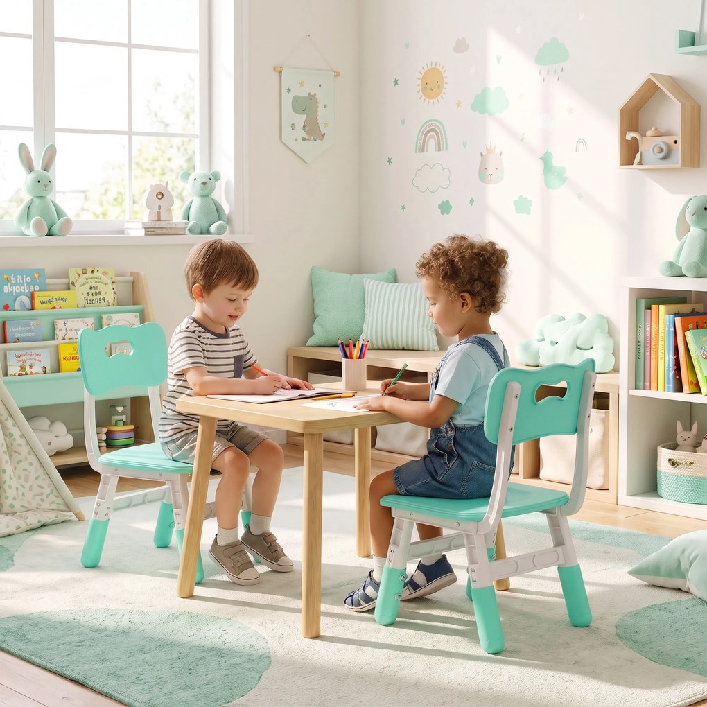 AIYAPLAY dětská židle k psacímu stolu, 2kusová sada, výškově nastavitelná 26-30 cm, ergonomické opěradlo, bez područek pro 1,5–8 let, zelená