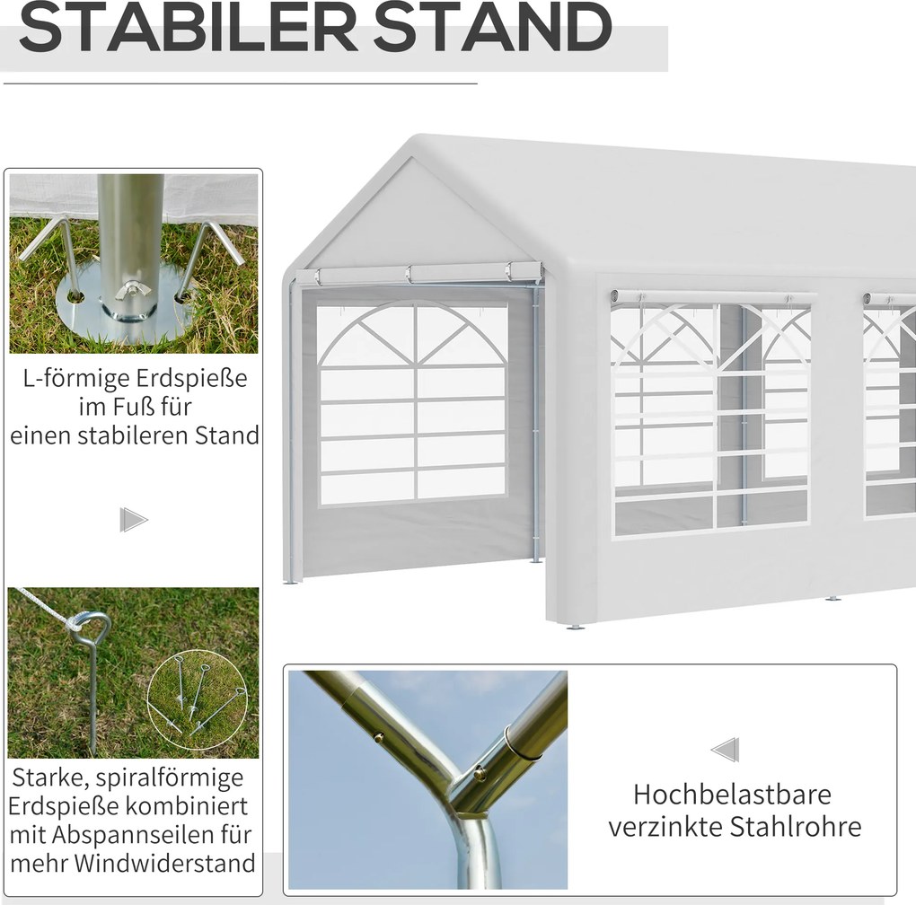 Pavilonový párty stan Outsunny 3x6m se 4 bočními stěnami a okny z polyesteru a kovu – bílý