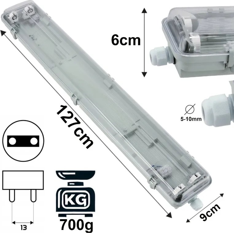 Sada 2 hermetických svítidel 120cm + LED trubice pro dílnu a garáž
