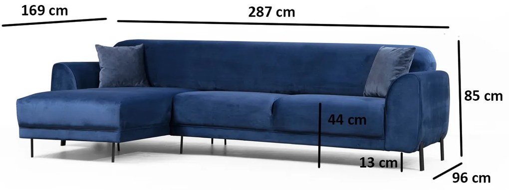 Designová sedačka Haylia 287 cm modrá - levá
