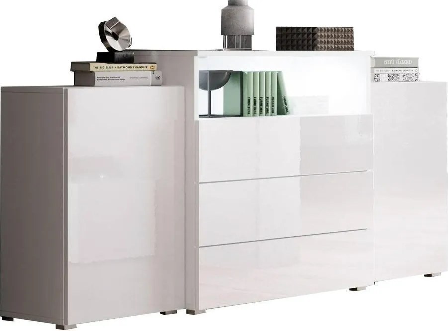 XXXLutz ŠIROKÁ KOMODA, bílá, vysoce lesklá bílá, 150/80,7/39 cm P & B - Online Only komody - 002778001901
