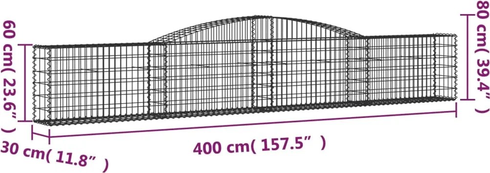 Klenuté gabionové koše 2 ks 400x30x60/80 cm pozinkované železo 3146840