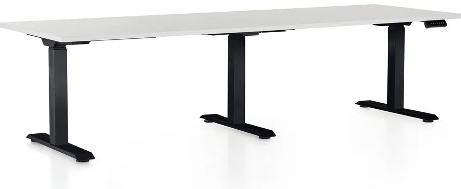 Výškově nastavitelný stůl OfficeTech Long, 240 x 80 cm, černá podnož, světle šedá