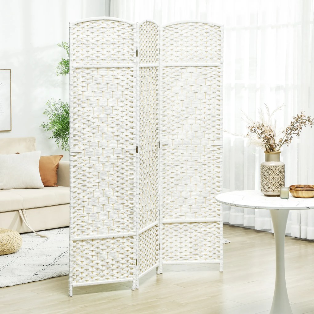 HOMCOM vnitřní paraván ze dřeva 3 panely skládací dělič prostoru pro obývací pokoj, ložnici 135 x 180 cm bílá