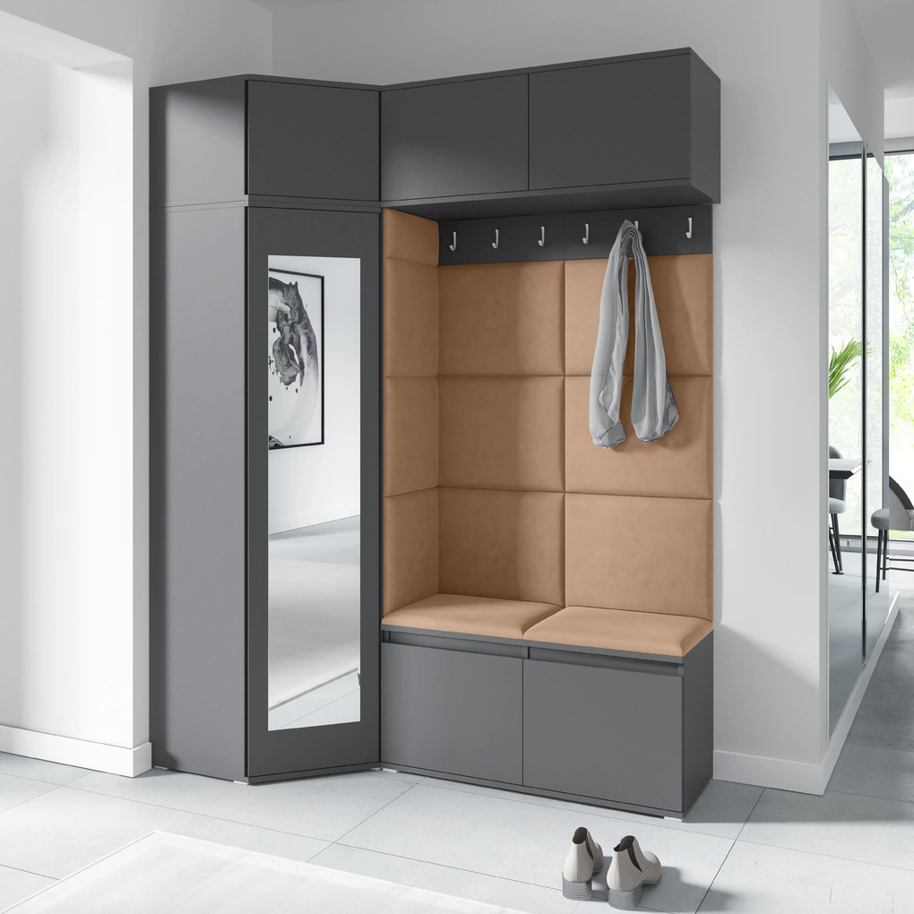 Eka Předsíňová stěna s čalouněnými panely Trinity 38 - Grafit / Béžová 2304