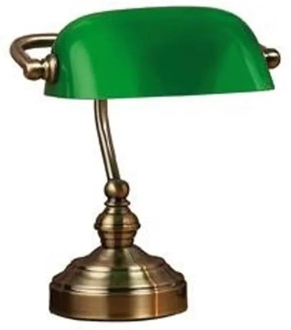 Stolní lampa v zelené a mosazné barvě Markslöjd Bankers, výška 25 cm