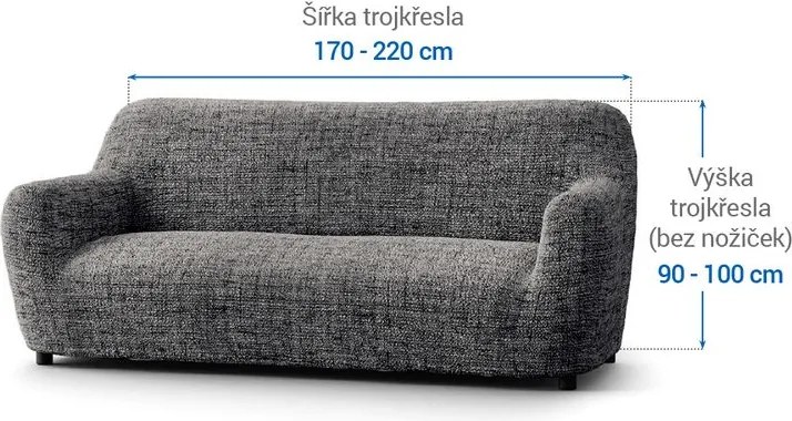 Bielastické potahy VITTORIA šedá trojkřeslo (š. 170 - 220 cm)
