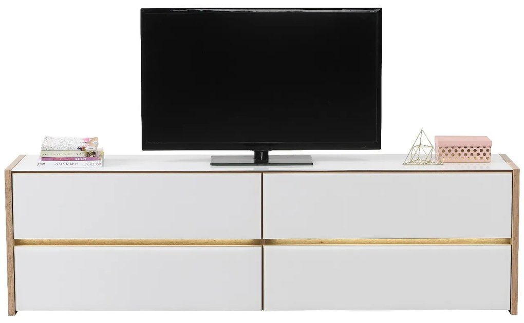 Televizní stolek s osvětlením Embra - dub artisan/bílý lesk