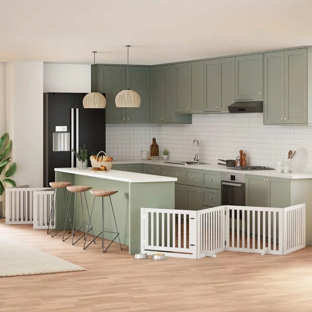 Zábrana pro psy s dvířky skládací 12 panelů bílá 960 cm topol 3155676