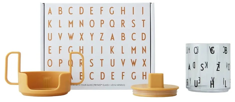Hořčicově žlutý dětský hrnek Design Letters Grow With Your Cup