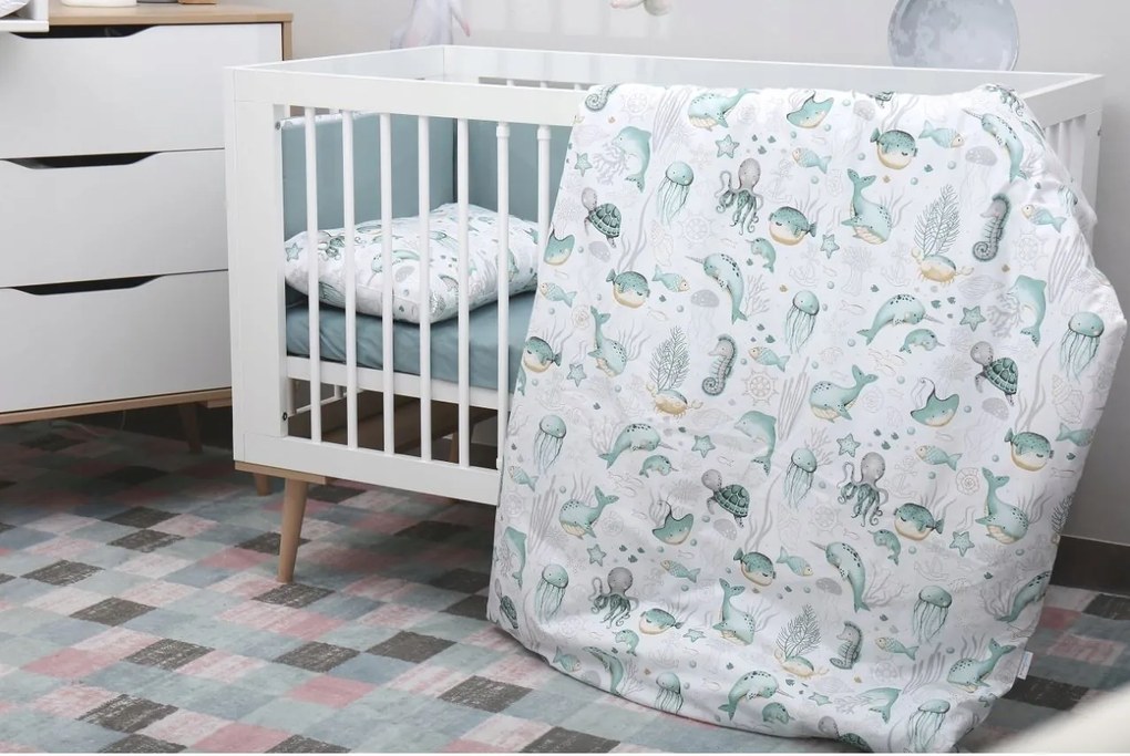 Dětské bavlněné povlečení do postýlky 120x90 cm BABYMAM PREMIUM - Mořský svět