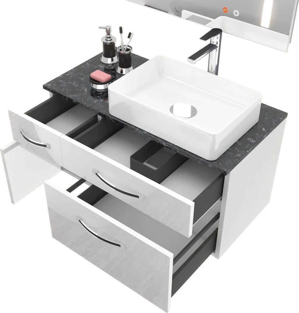 Koupelnový nábytek Belini Premium Full Version bílý lesk Euphoria EUP P 90L/0/W/W/0/BK/MB