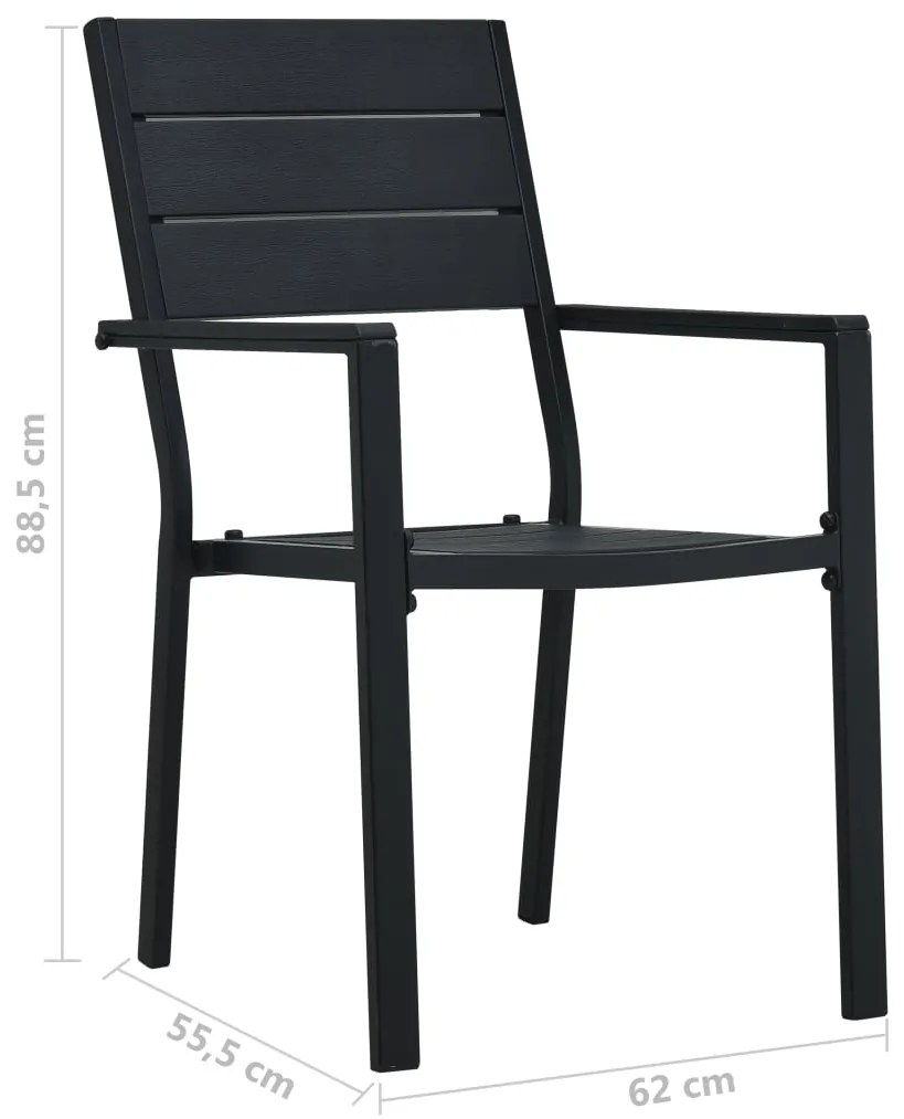 Zahradní židle 2 ks černé HDPE dřevěný vzhled - Default Title