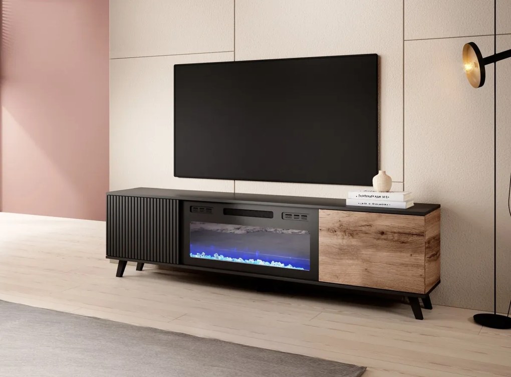 TV stolek Random 180 cm s krbem dub wotan/černý
