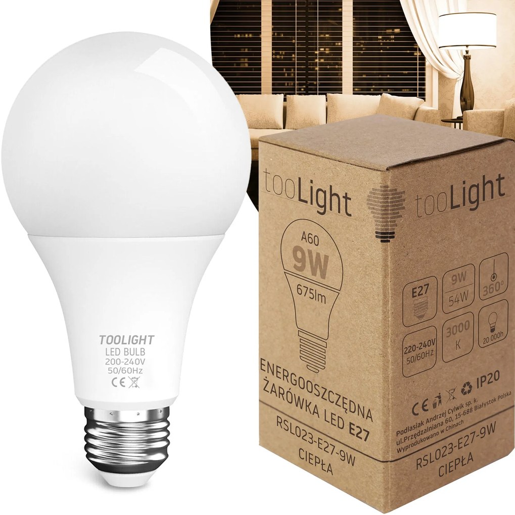 Toolight Toolight, LED žárovka E27, 9W, 675lm, 3000K teplá, RSL023, OSW-20008