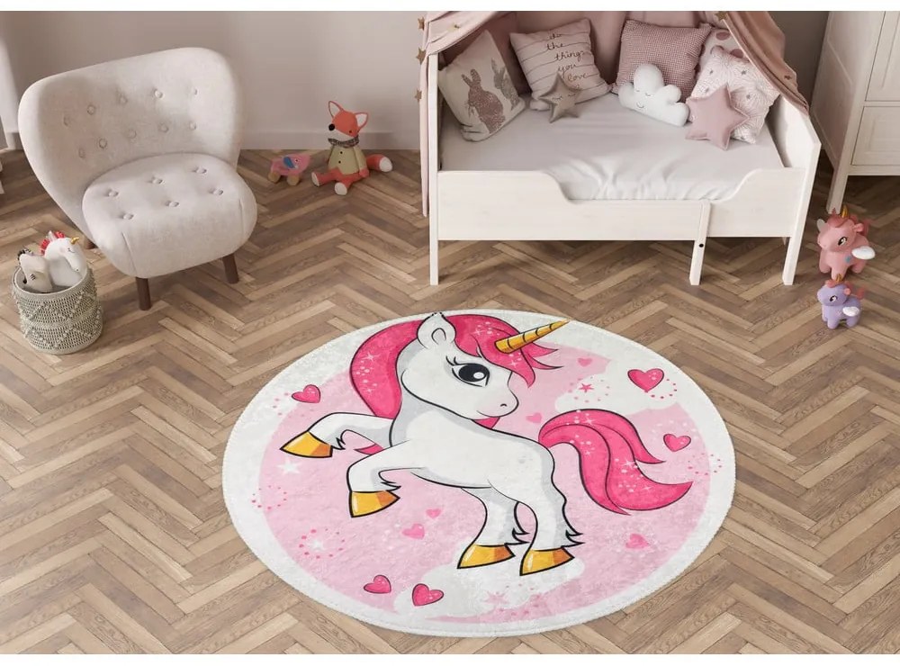Růžový pratelný dětský koberec ø100 cm Pink Unicorn – Vitaus