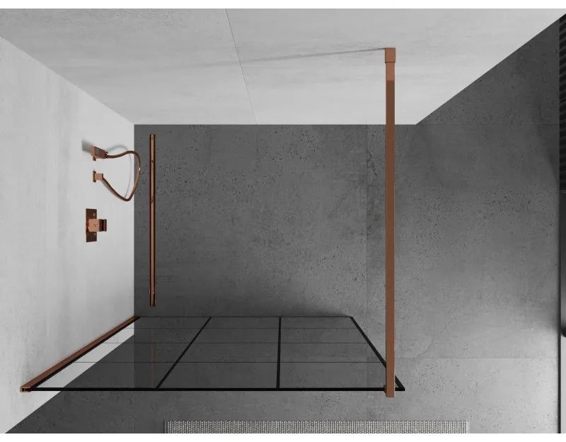 Mexen Kioto sprchová zástěna 120x200 cm 8 mm, profil růžové zlato, sklo černý vzor 1, 800-120-101-60-77