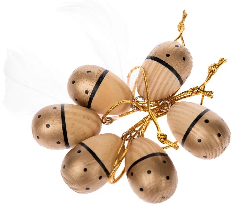 Sada 6 dřevěných závěsných dekorací ve zlaté barvě Dakls Easter Eggs