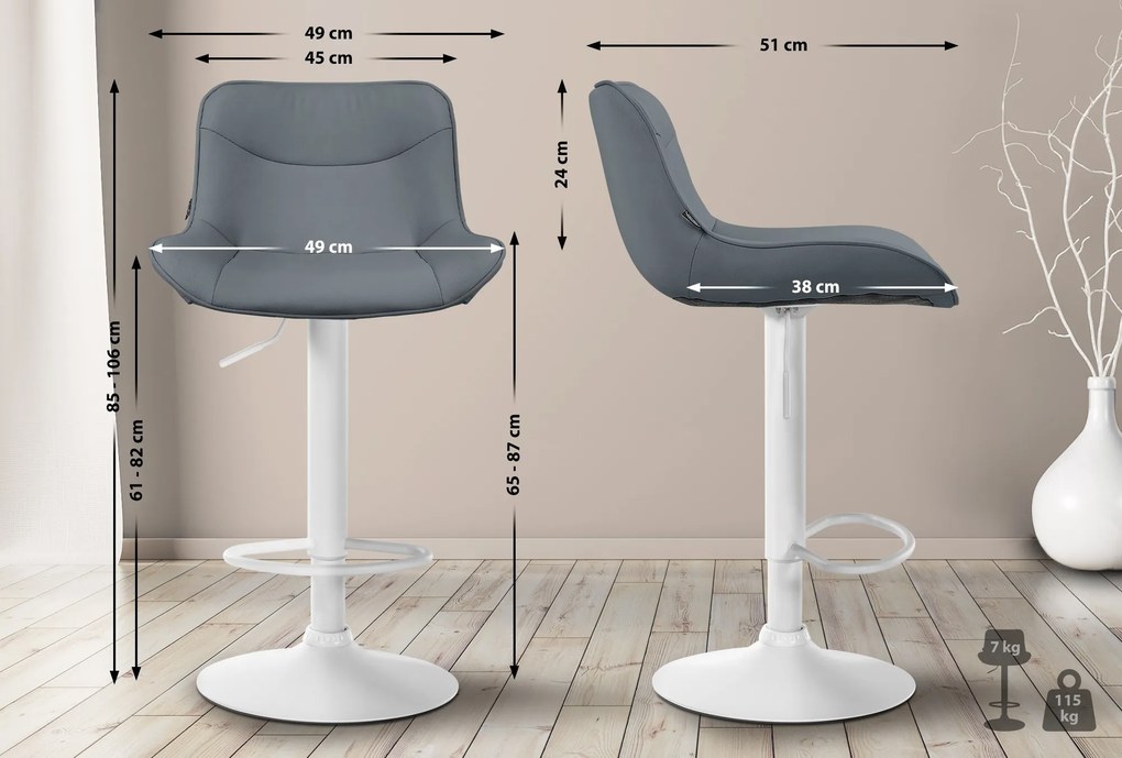 Barová židle Vonore umělá kůže bílá konstrukce – šedá