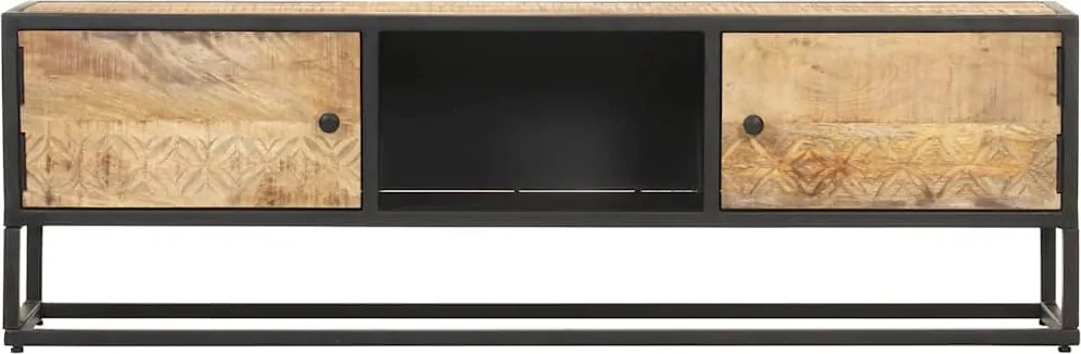 TV stolek s vyřezávanými dvířky 130x30x40 cm hrubý mangovník 320943