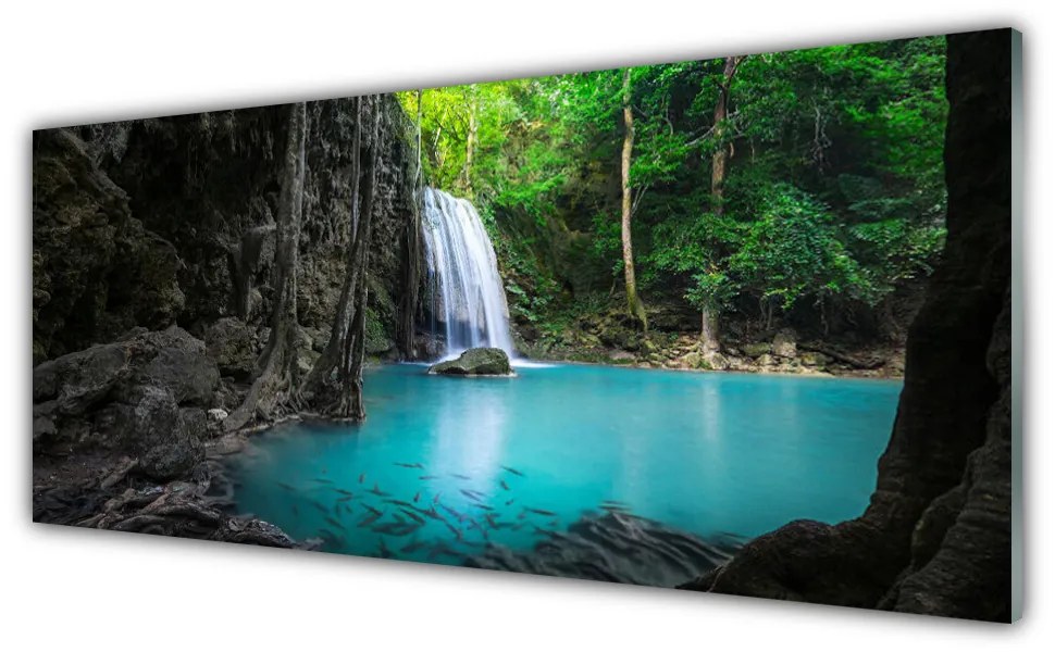 akrylový obraz Jezero Vodopád Příroda 125x50 cm