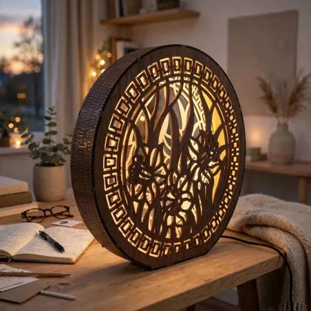 Dřevěná lampa s motivem narcisů - Ruční výroba | SENTOP LED0614