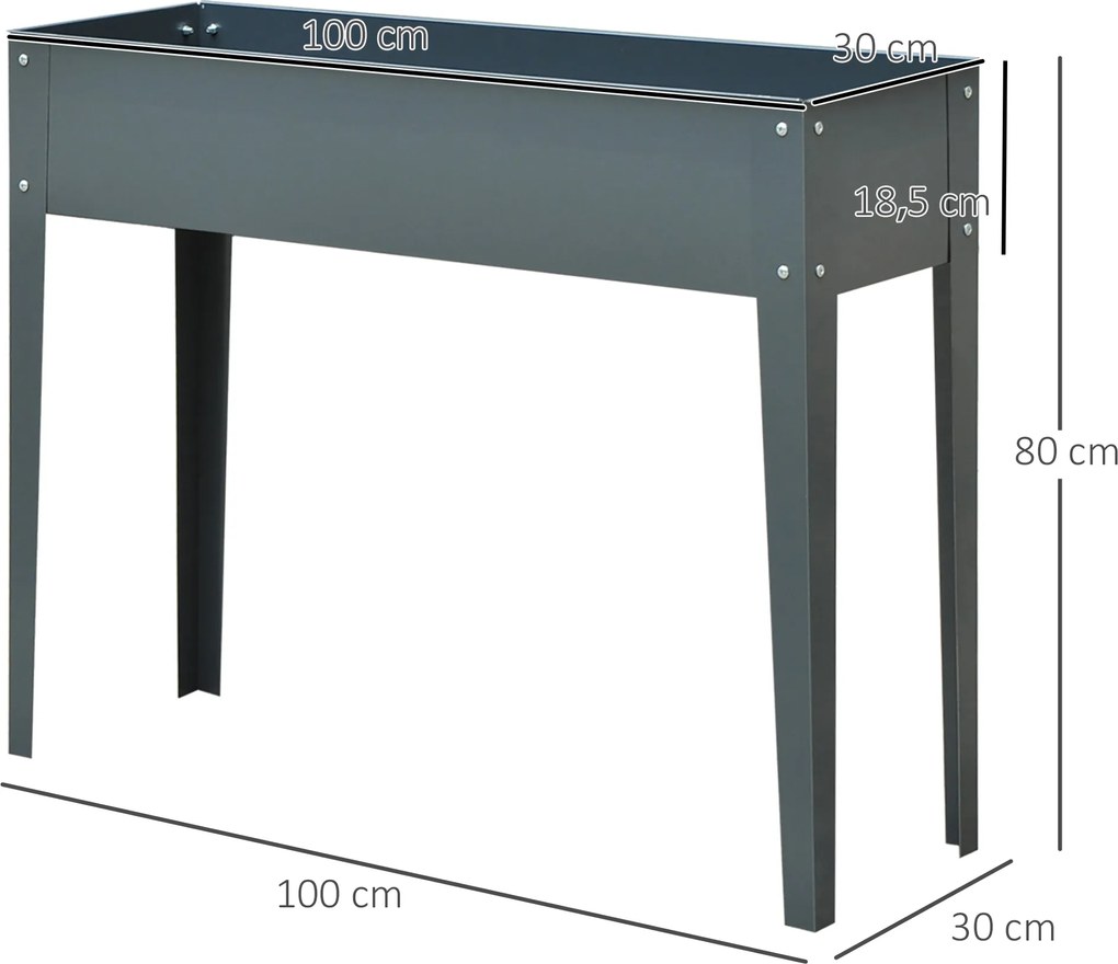 Outsunny vyvýšený záhonek na bylinky s nožičkami a 3 drenážními otvory 100 x 30 x 80 cm z kovu pro zahradu a balkon |