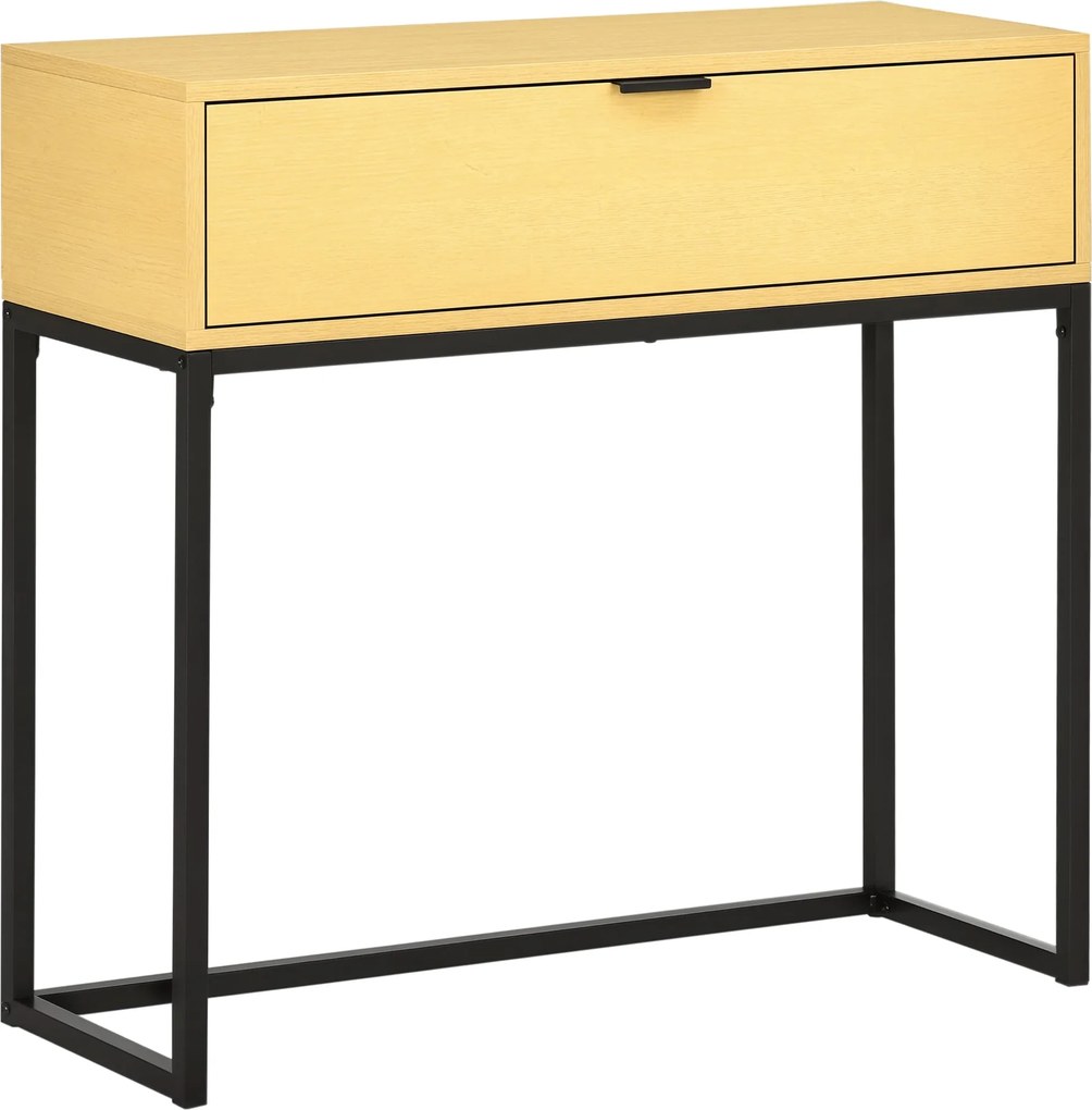 Konzolový stůl HOMCOM s šuplíkem, moderní vedlejší stůl se železnými nohami pro předsíň, obývací pokoj a ložnici 80x30x76 cm přírodní | Aosom