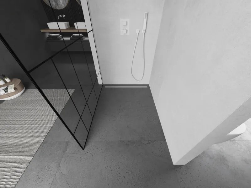 Mexen Kioto, Walk-In sprchová zástěna 80 x 200 cm, 8mm sklo čiré/černý vzor, bílý profil, 800-080-101-20-78