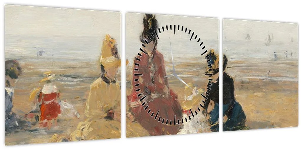 Obraz - Eugène Boudin, On the Beach, Trouville, reprodukce (s hodinami) (90x30 cm)