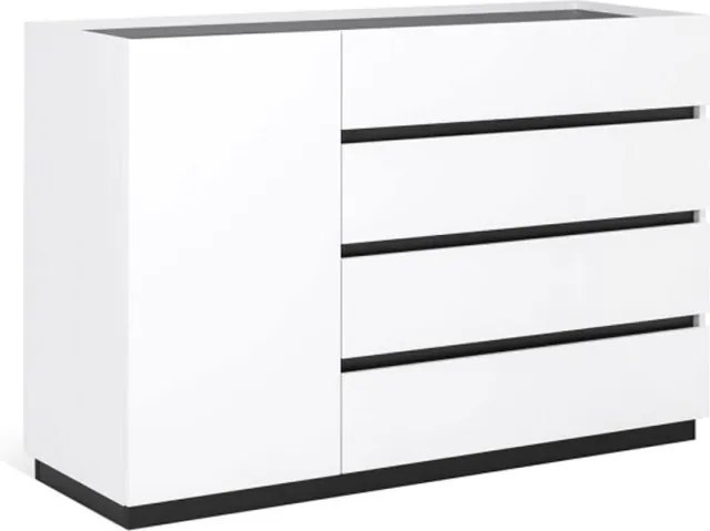 Komoda 1dv 4šx bílý supermat, antracit Duo