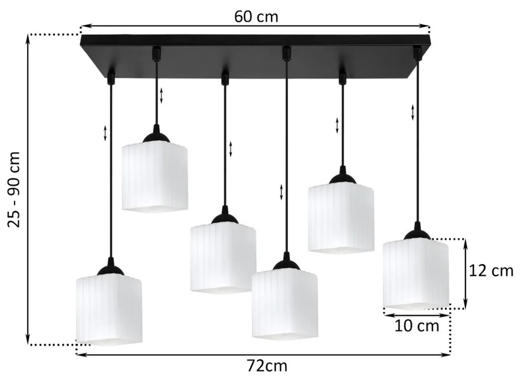 Závěsné svítidlo Riffle Square, 6x bílé skleněné stínítko, b