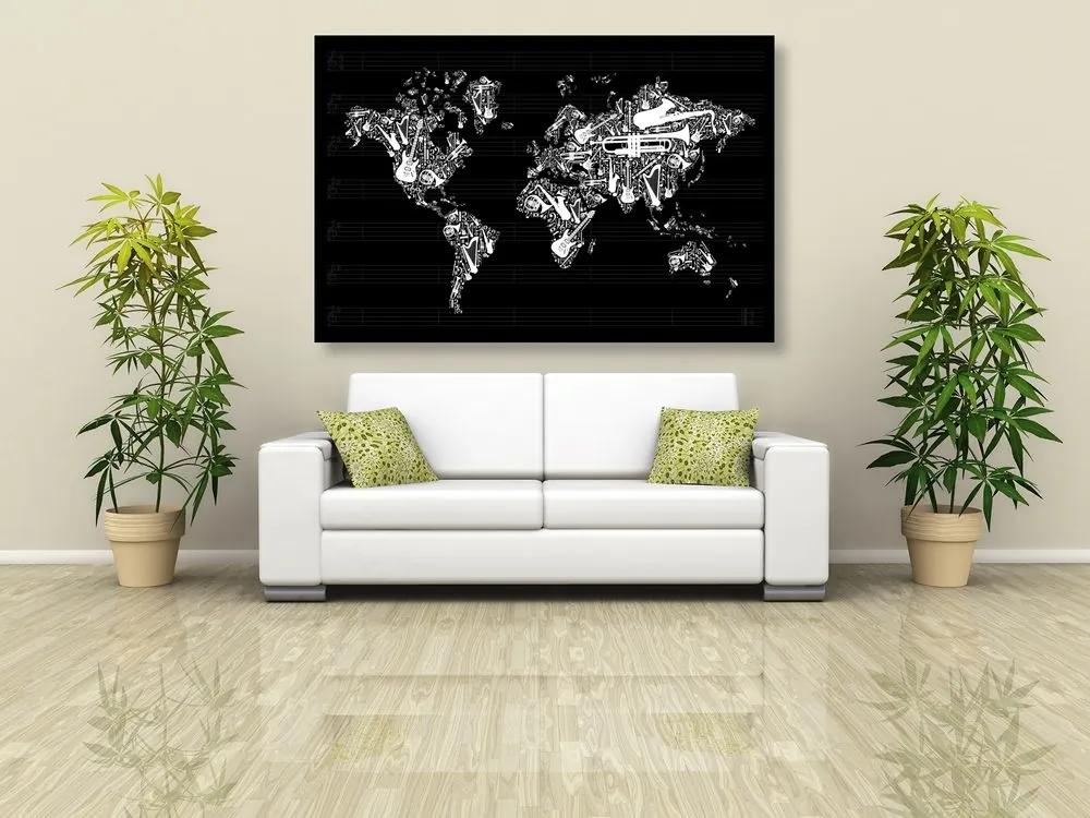 Obraz hudební mapa světa - 120x80 cm
