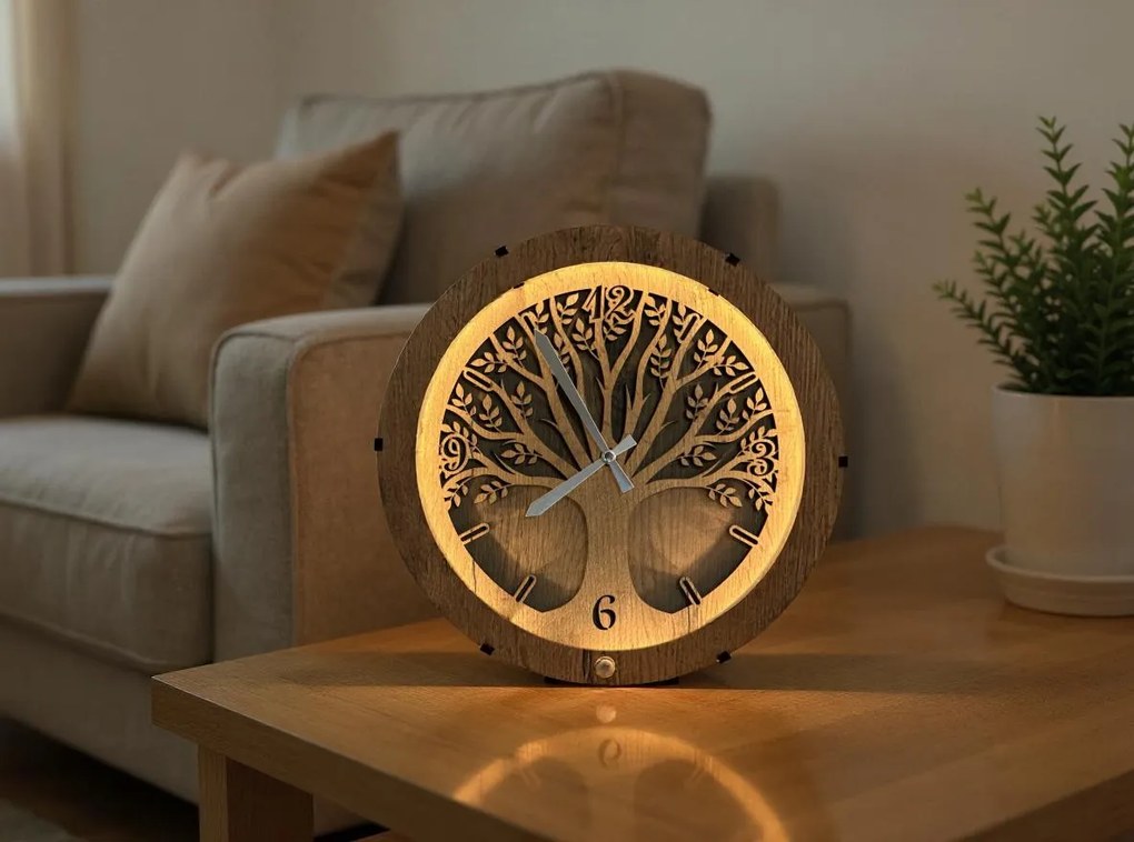 Li-Go "Strom života" světelné hodiny s powerbankou a pohybovým čidlem/dub velikost svítidla/hodin: 50 cm
