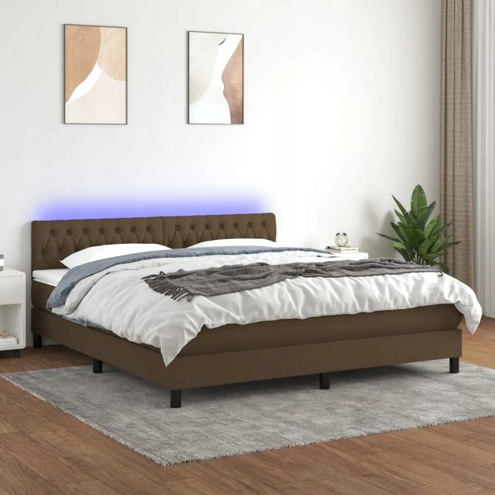 Box Spring Postel S Matrací A Led Textil Tmavě Hnědá Prošívaný design 180