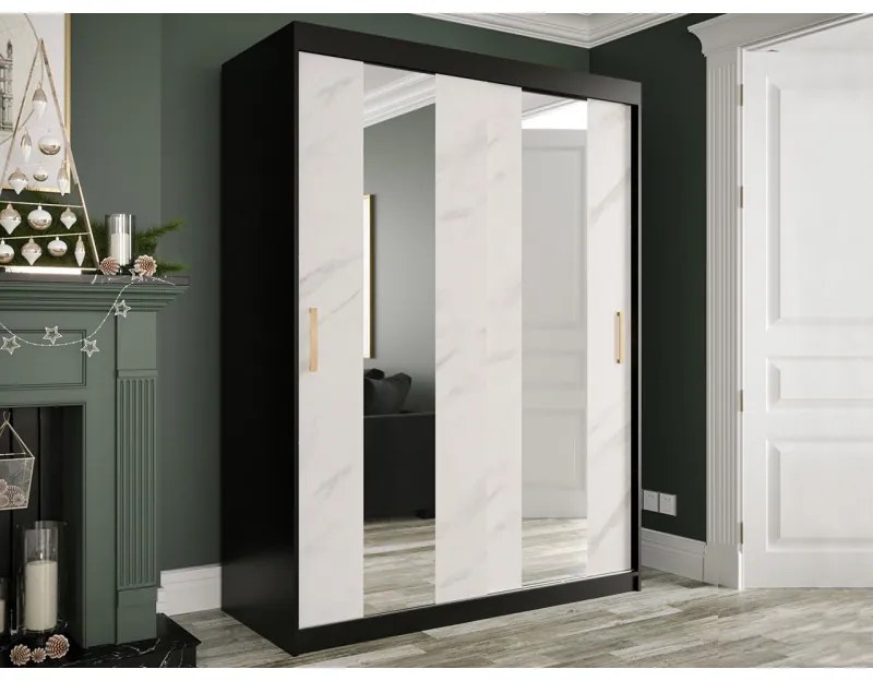 Skříň s posuvnými dveřmi Nonnus 150 Pole, Úložný prostor: ano, Barva: bílá matná / bílá mramor