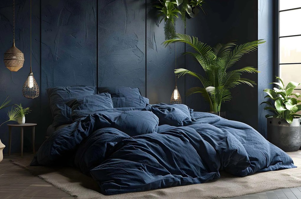 Mušelínové prodloužené povlečení Navy Velikost: 140 x 220 + 70 x 90