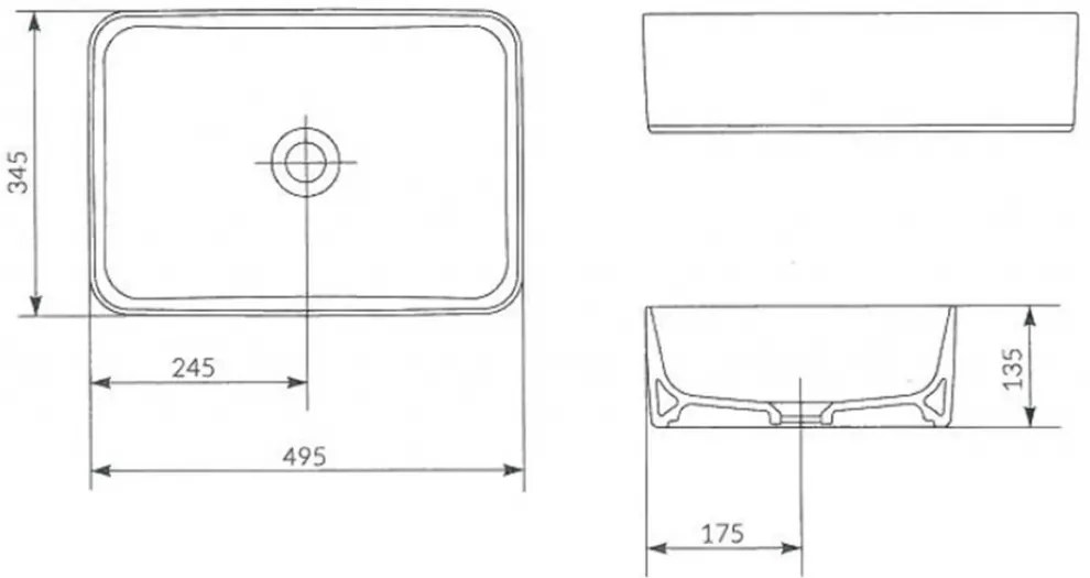 Cersanit Crea umyvadlo na desku 50x35cm, bílá, K114-001