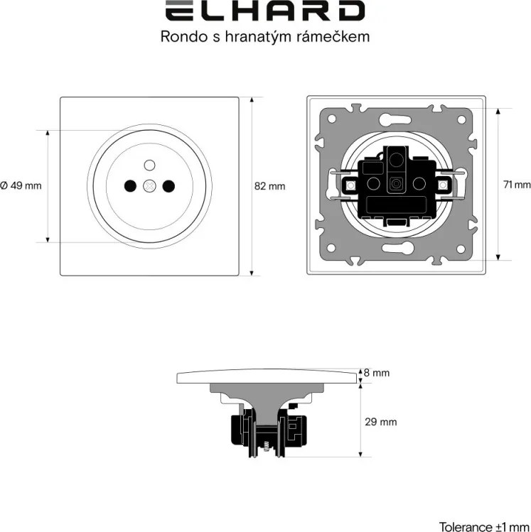 Elhard Zásuvka Rondo s hranatým rámečkem, bílá - kompletní set RD6100W