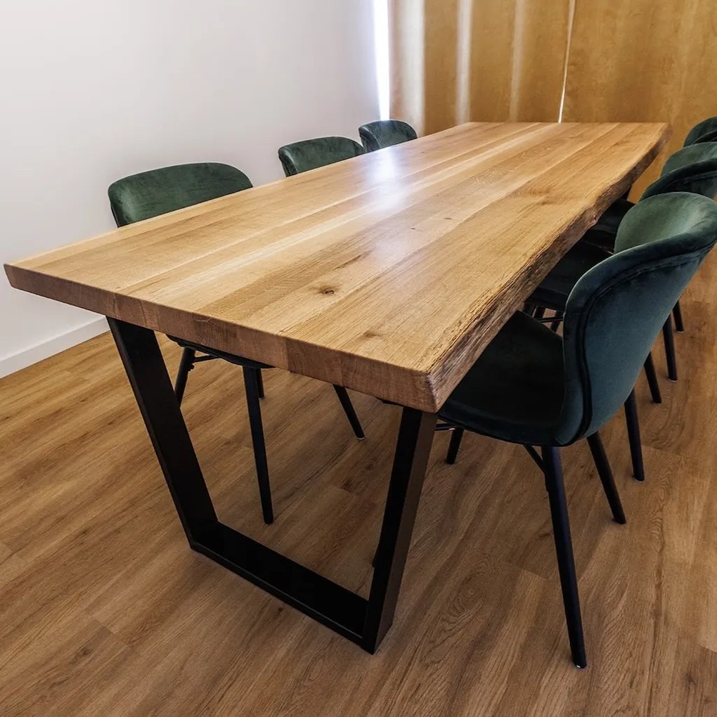 KULHÁNEK Designový stůl s rustikální hranou a zkosenou podnoží Velikost desky: 200x90 cm, Odstín podnože: antracit - RAL 7016