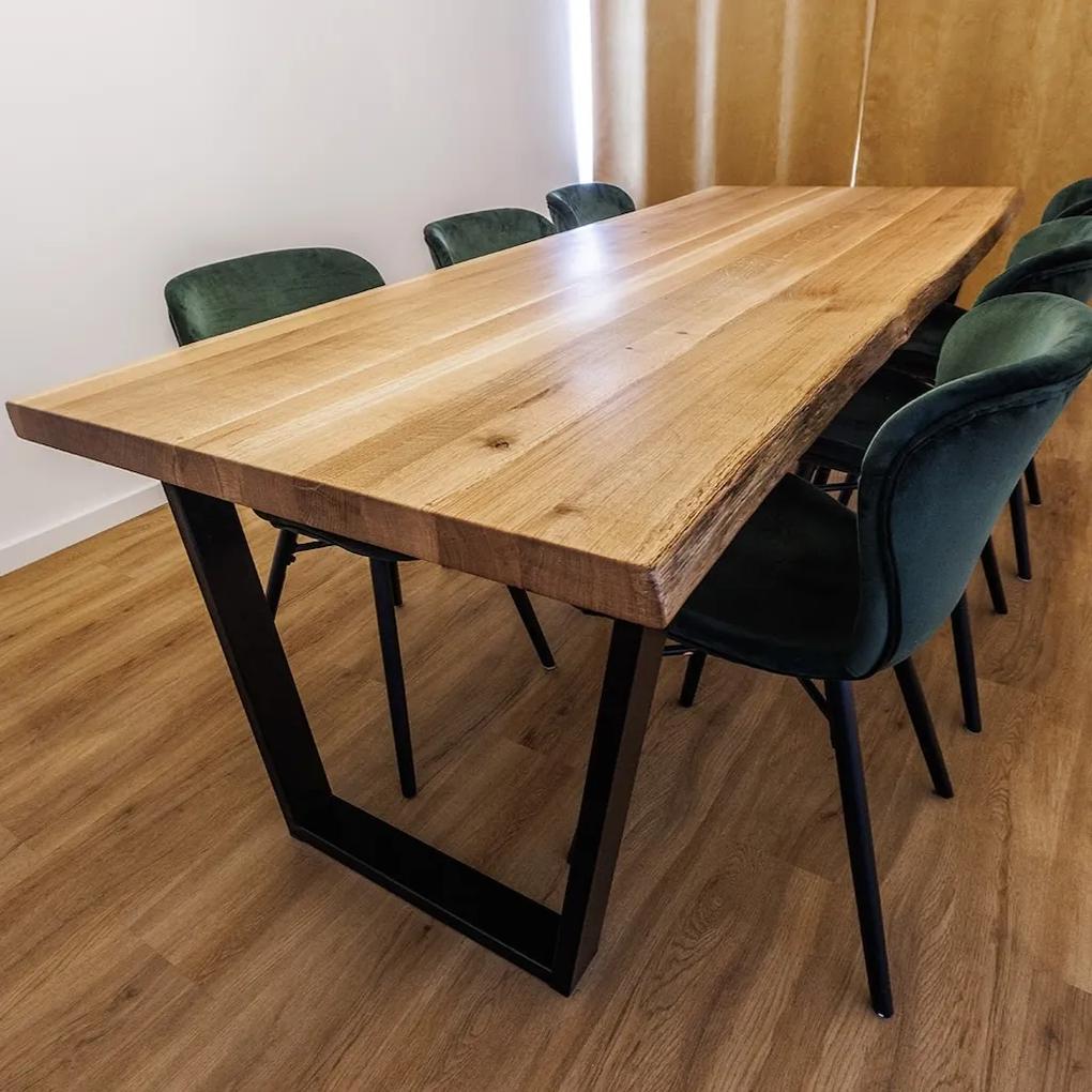 KULHÁNEK Designový stůl s rustikální hranou a zkosenou podnoží Velikost desky: 200x90 cm, Odstín podnože: černá s jemnou strukturou - JS RAL 9005