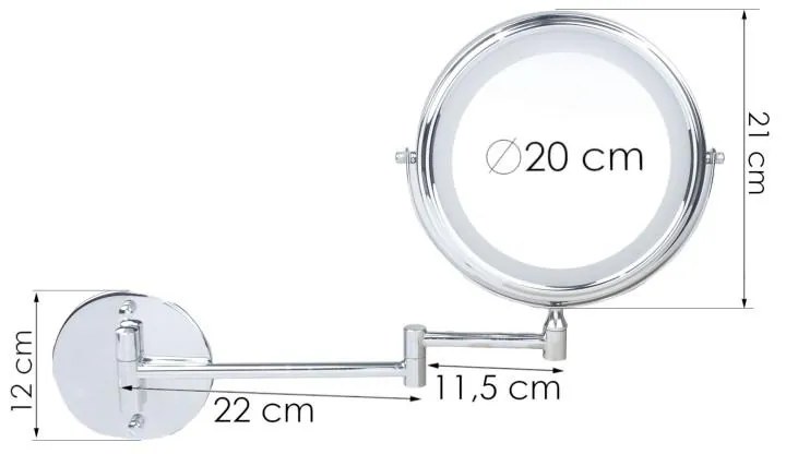 Erga Eda, LED osvětlené kosmetické zrcadlo na make-up ø20 cm, chromová, ERG-YKA-CH.EDA