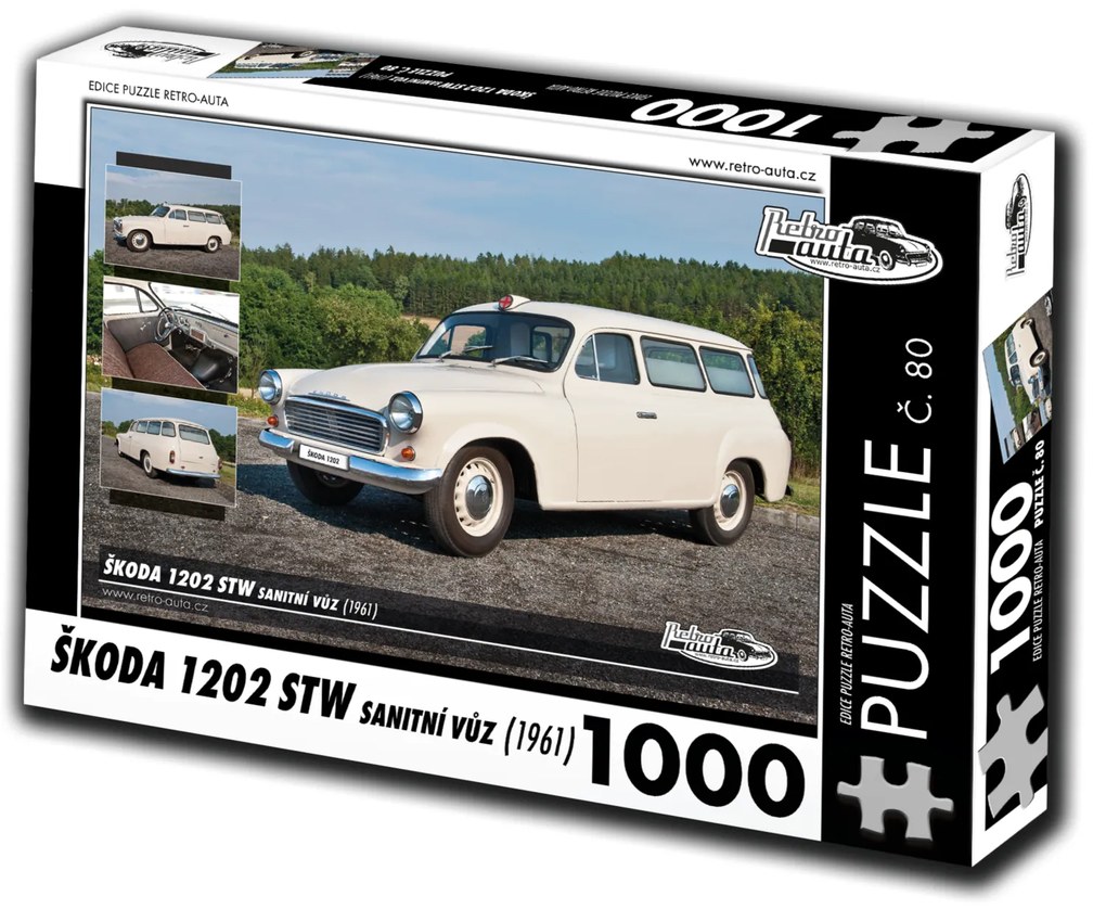 Retro-auta puzzle č. 80 škoda 1202 stw sanitní vůz (1961) 1000 dílků