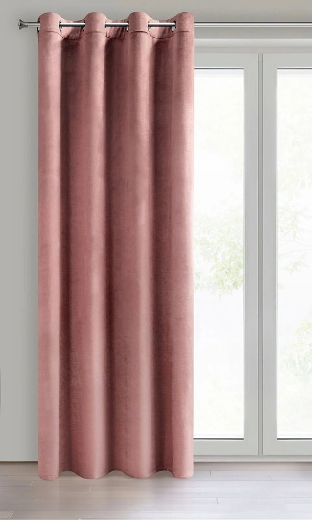 ZATEMŇOVACÍ ZÁVĚS NA KROUŽCÍCH ROSA 140X250 CM TMAVĚŘŮŽOVÁ