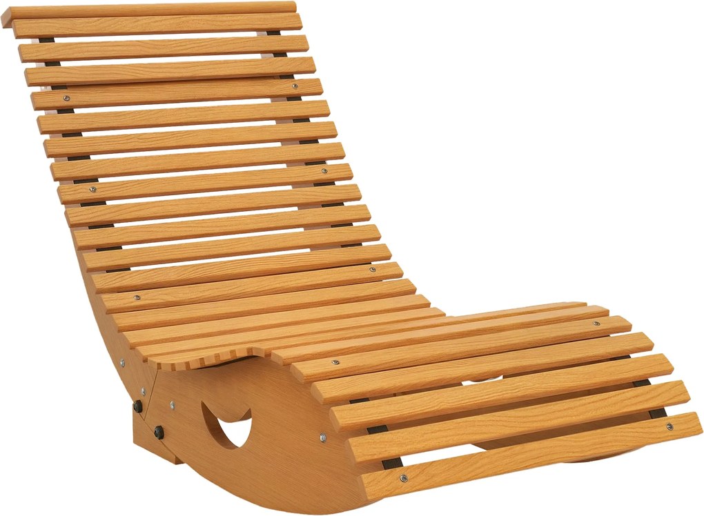 Houpací křeslo Outsunny, Dřevěné houpací lehátko, Zahradní lehátko, Ergonomické houpací křeslo s tvarem S, Ochrana proti naklonění, nosnost až 120 kg