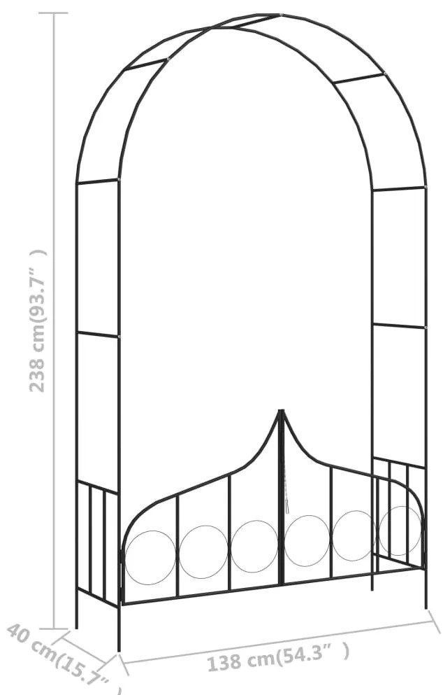 Zahradní oblouk s bránou černý 138 x 40 x 238 cm železo - Default Title