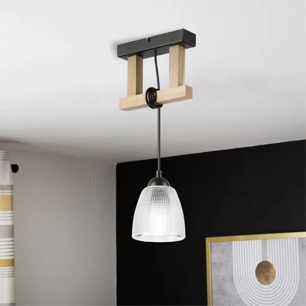 Lustr na lanku LEANDRA 1xE27/15W/230V dub/černá